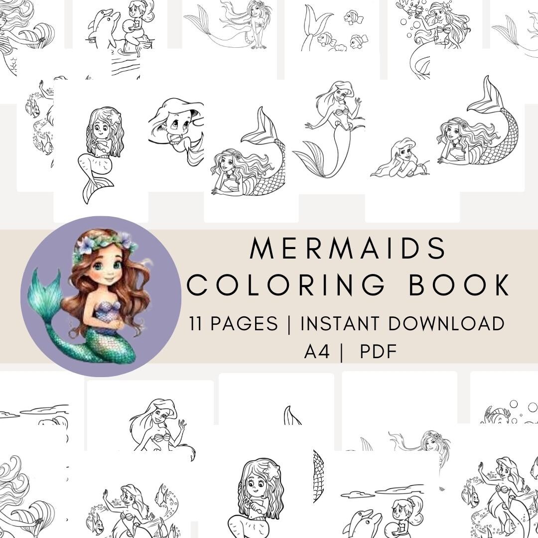 11 Printable Mermaids Coloring Pages for Kids, Toddlers, Coloring Book ...