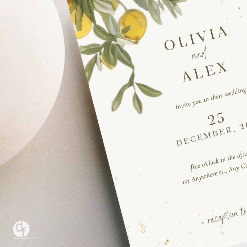 Lemon Wedding Invitation, Editable Invitation, Digital Cards, Printable ...