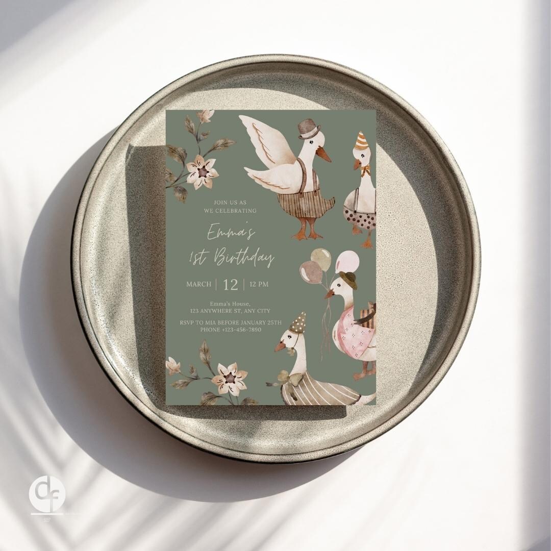Vintage Goose, Sage, Birthday Invitation, Goose Party, Silly Goose ...