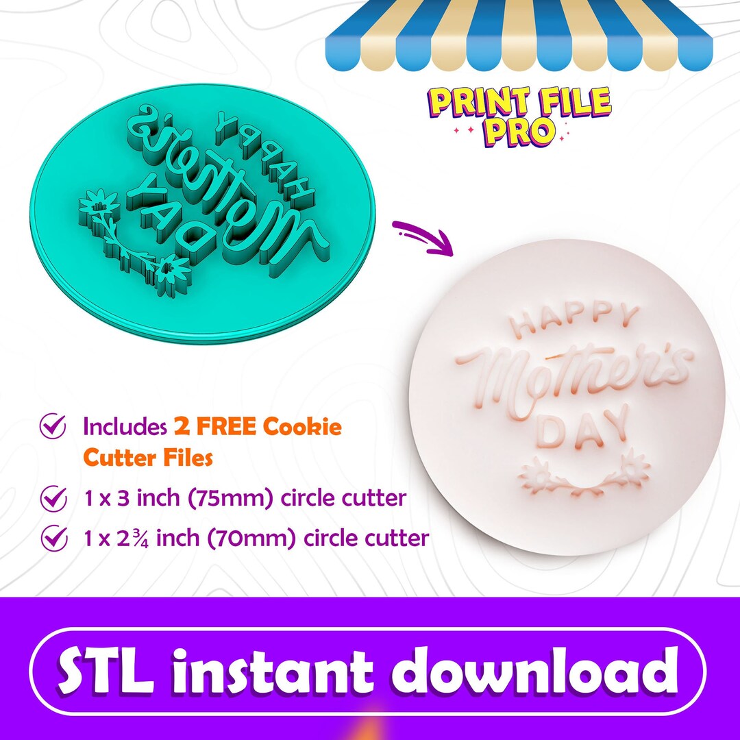 Digital STL FILE for a Happy Mother's Day Floral Cookie Stamp - Instant ...