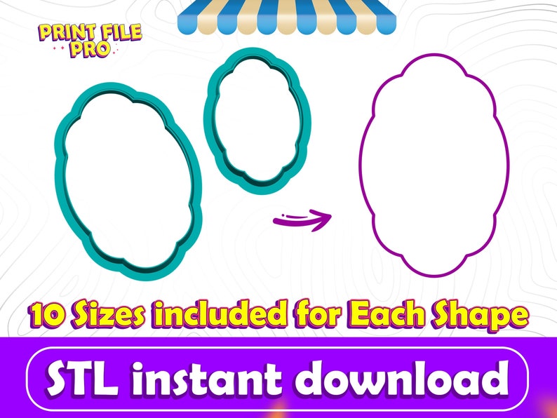 Oval Plaque Cookie Cutter STL File Instant Download for 3D Printer (10 ...