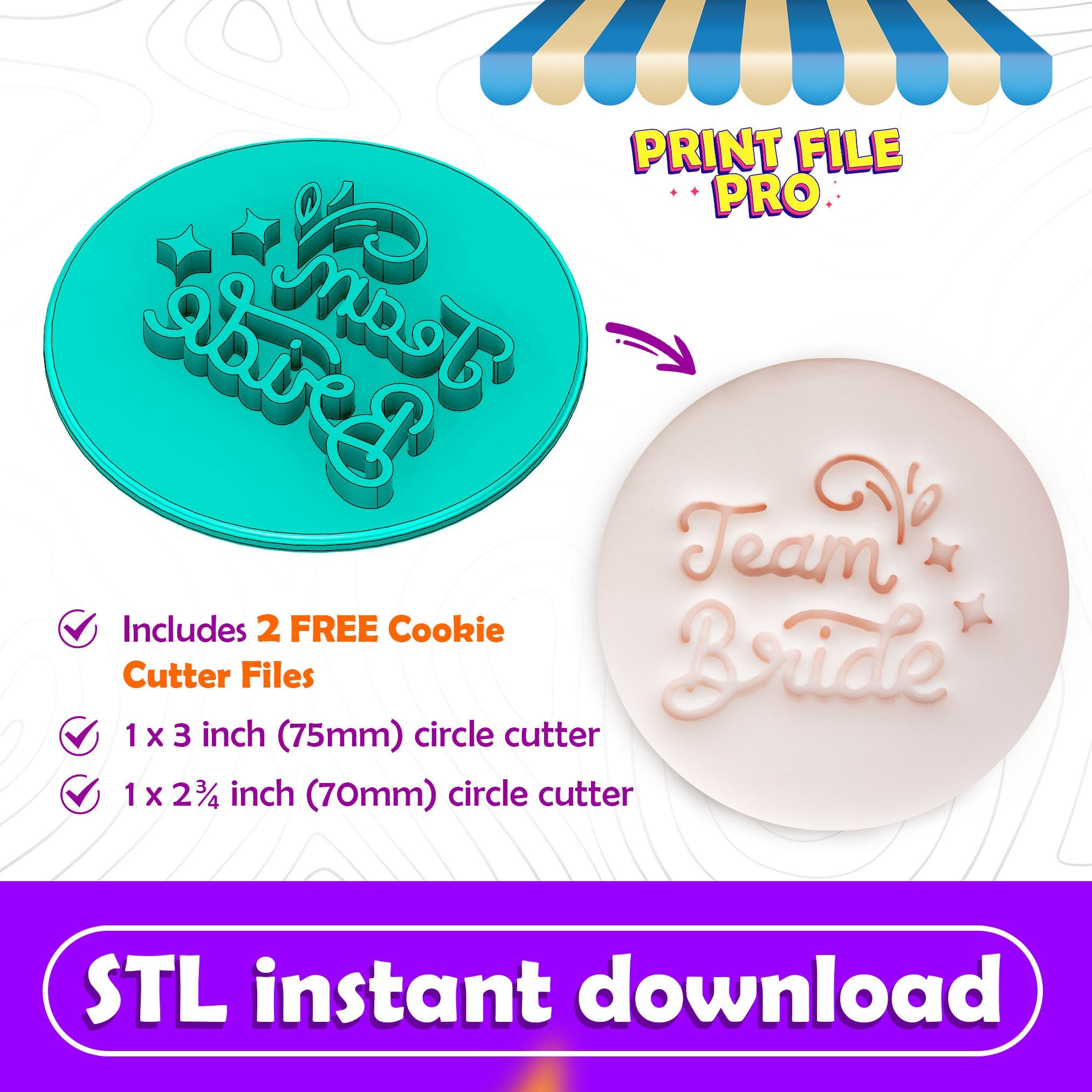 Digital STL FILE for a Team Bride Cookie Stamp - Instant Download to 3D ...