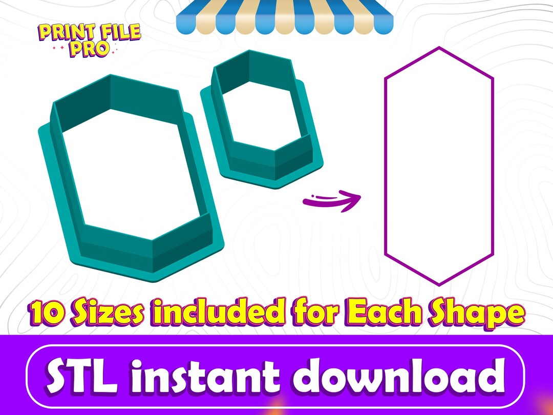 Long Hexagon Cookie Cutter STL File Instant Download for 3D Printer (10 ...