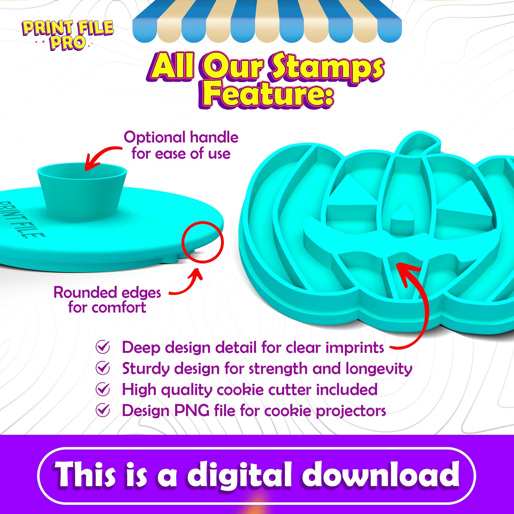 STL File Halloween Skull Cookie Cutter and Fondant Stamp Set - Instant ...