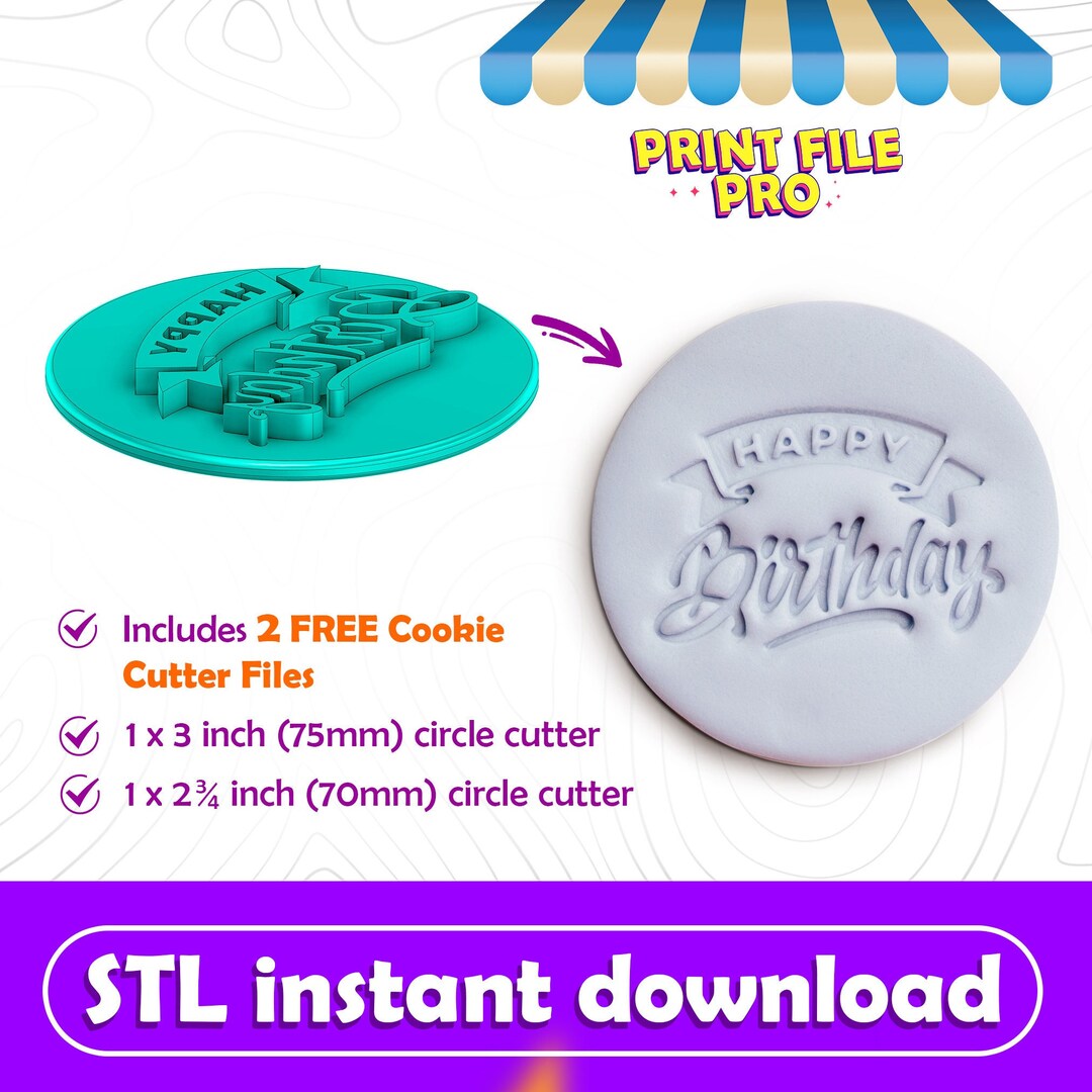 Digital STL FILE for a Happy Birthday Cookie Stamp - Instant Download ...