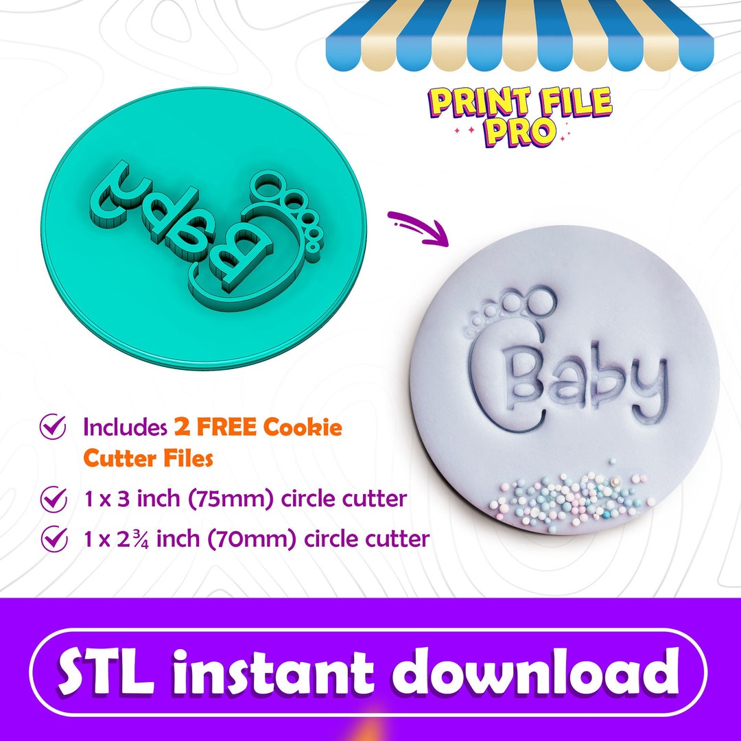 Digital STL FILE for a Baby Foot Cookie Stamp - Instant Download to 3D ...