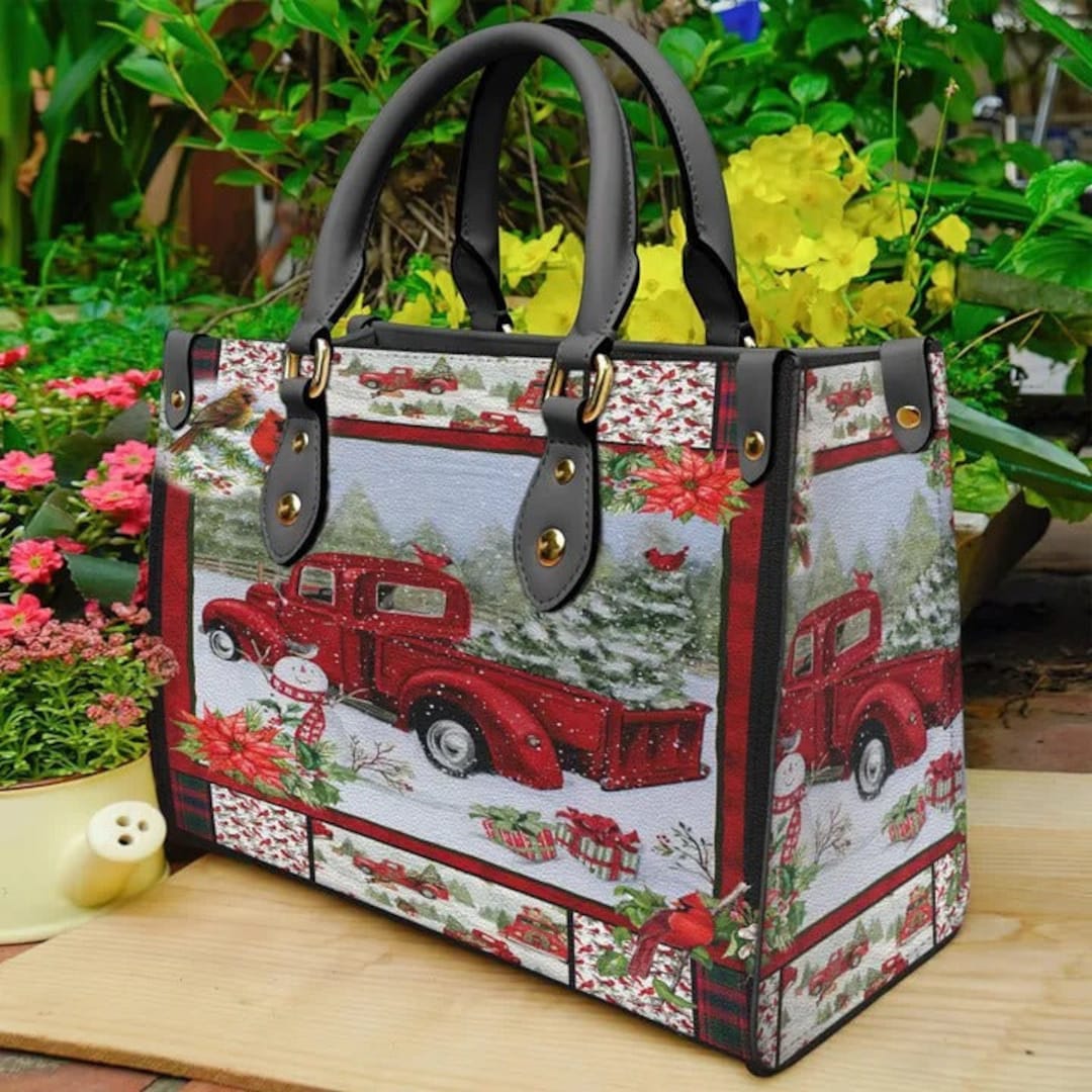 Christmas Red Truck Snowy Cardinal Women Leather Bag,christmas Woman ...