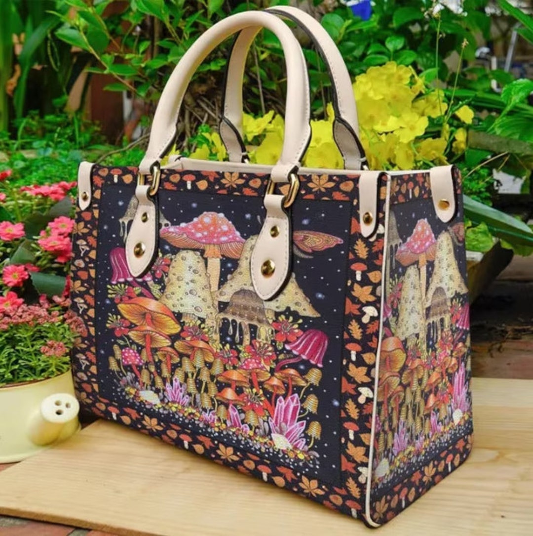 Mushroom Forest Leather Bag, Mushroom Bags and Purses, Mushroom Leather ...