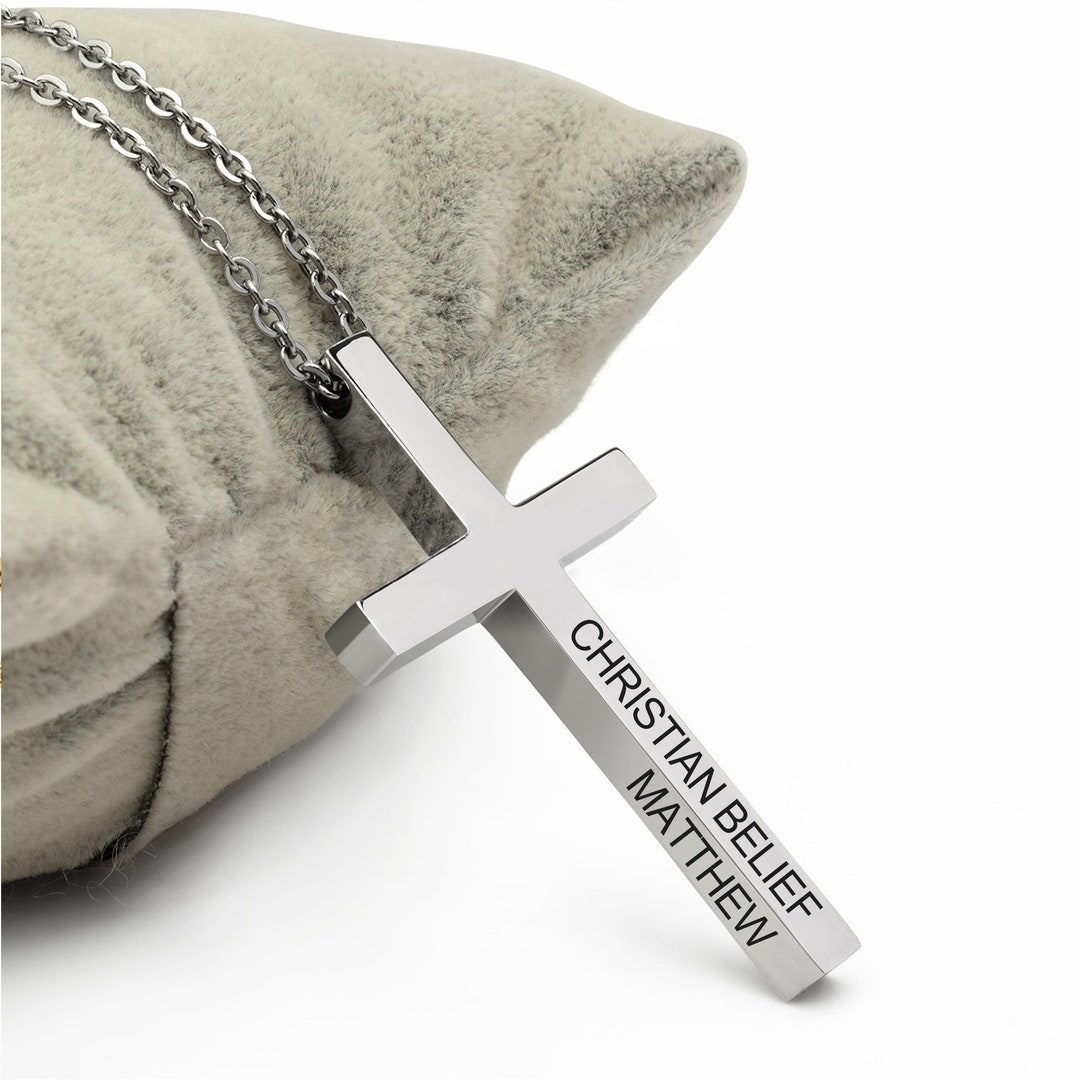 Custom Cross Necklace Men's Cross Necklace Personalized Engraved Cross Necklace Religious ...