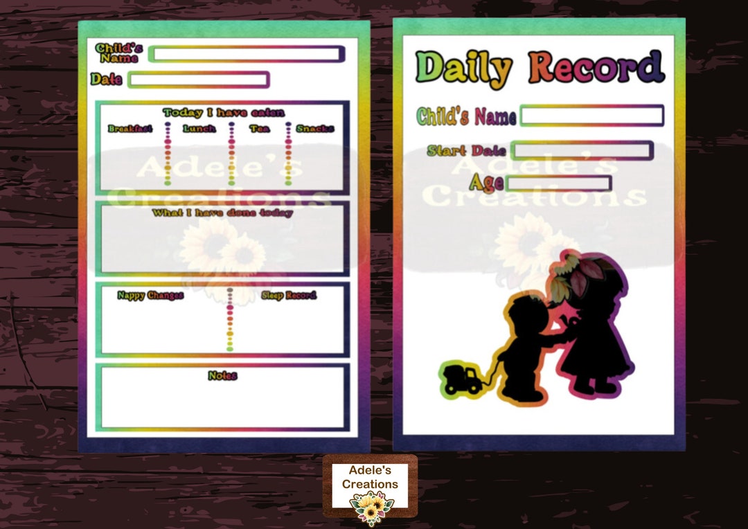 Daily Record Sheet Digital Download Childminder Paperwork Pdf Print ...