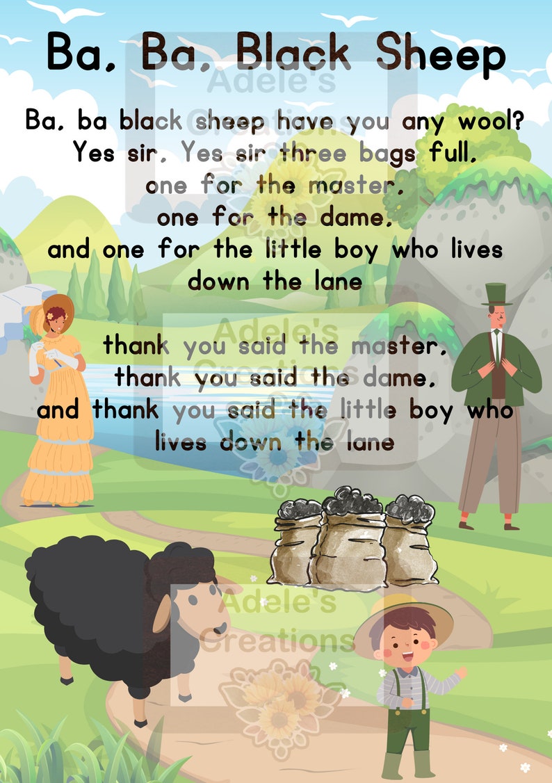 Nursery Rhyme Poster A4 Digital Download Printable Song Props Early ...