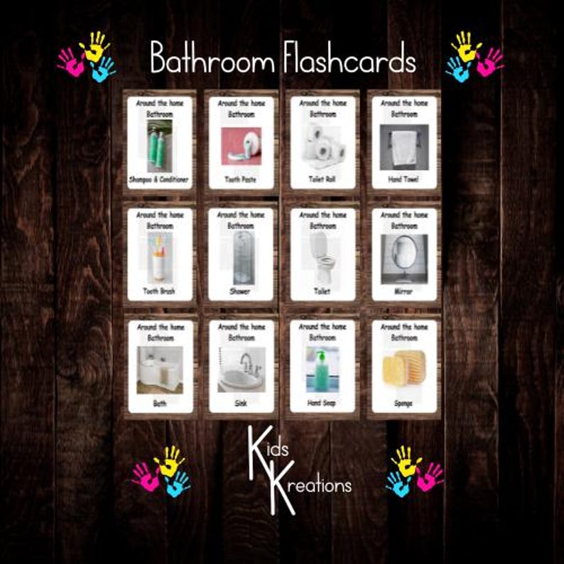 Bathroom Flashcards, Digital Download, Flashcards, Bathroom, Around the ...
