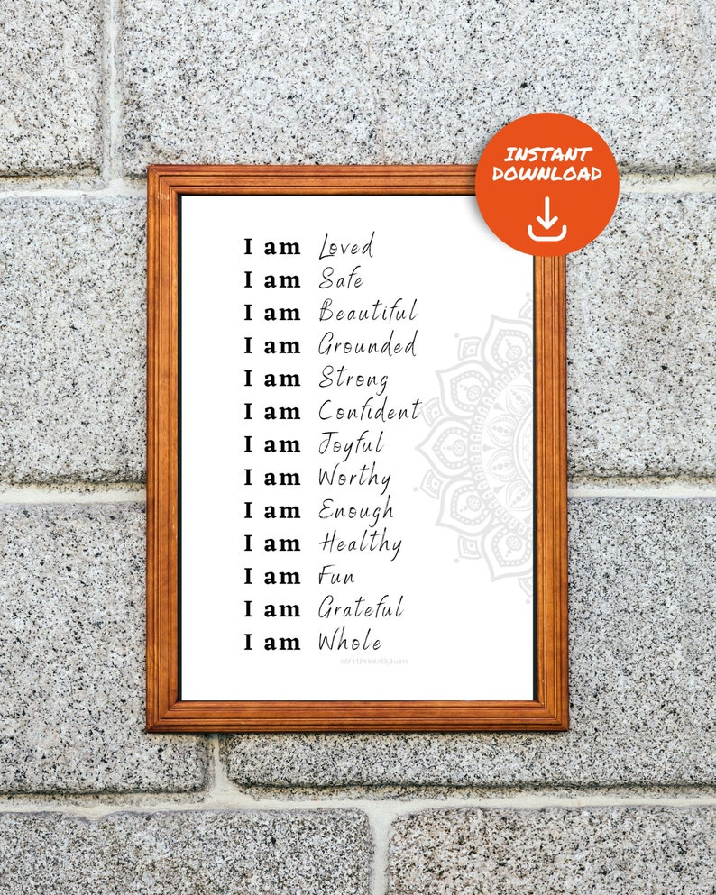 Self Love Daily Affirmations Wall Art Instant Printable Download House ...