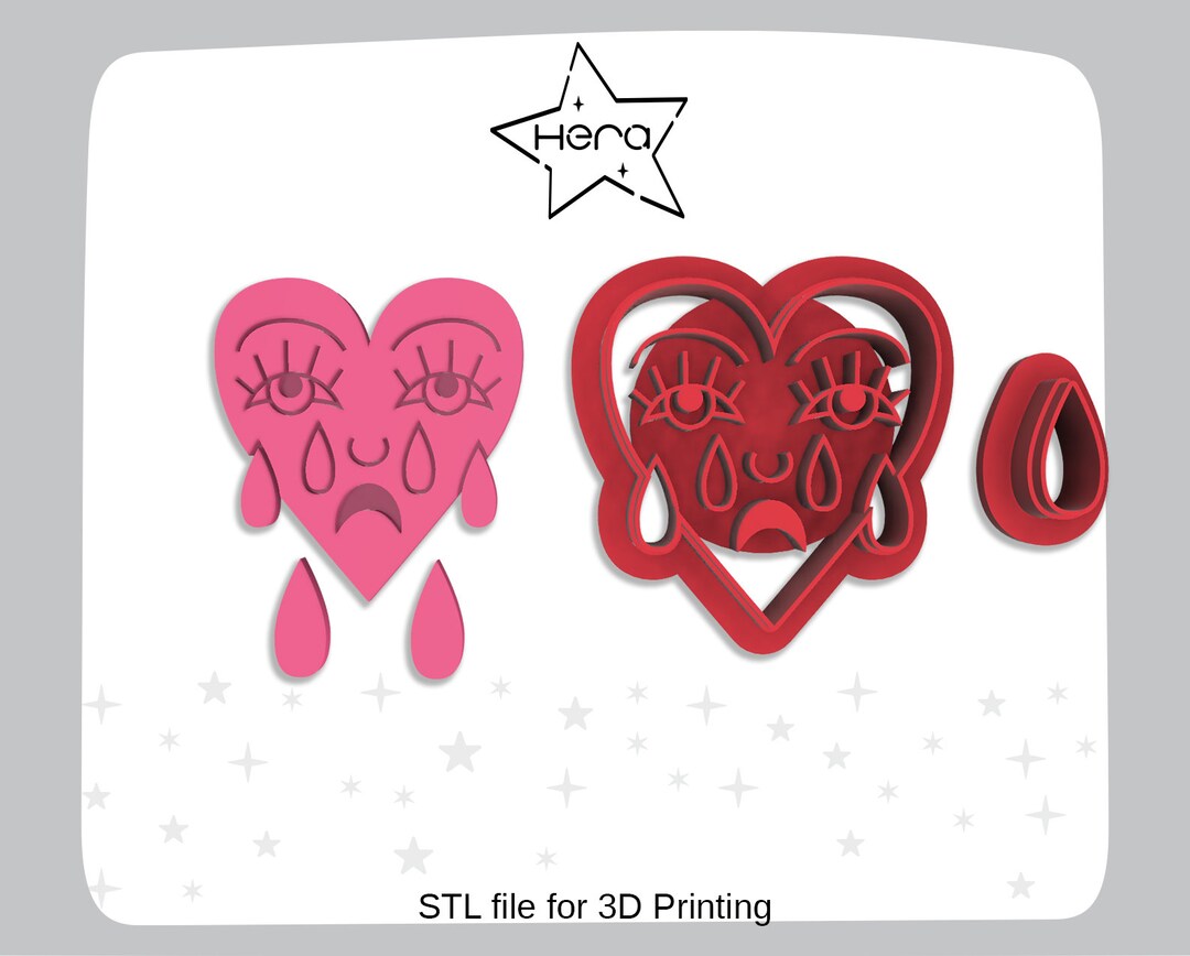 Crying Heart Sad Heart Clay Cutter | STL | Digital File for Clay Cutter ...
