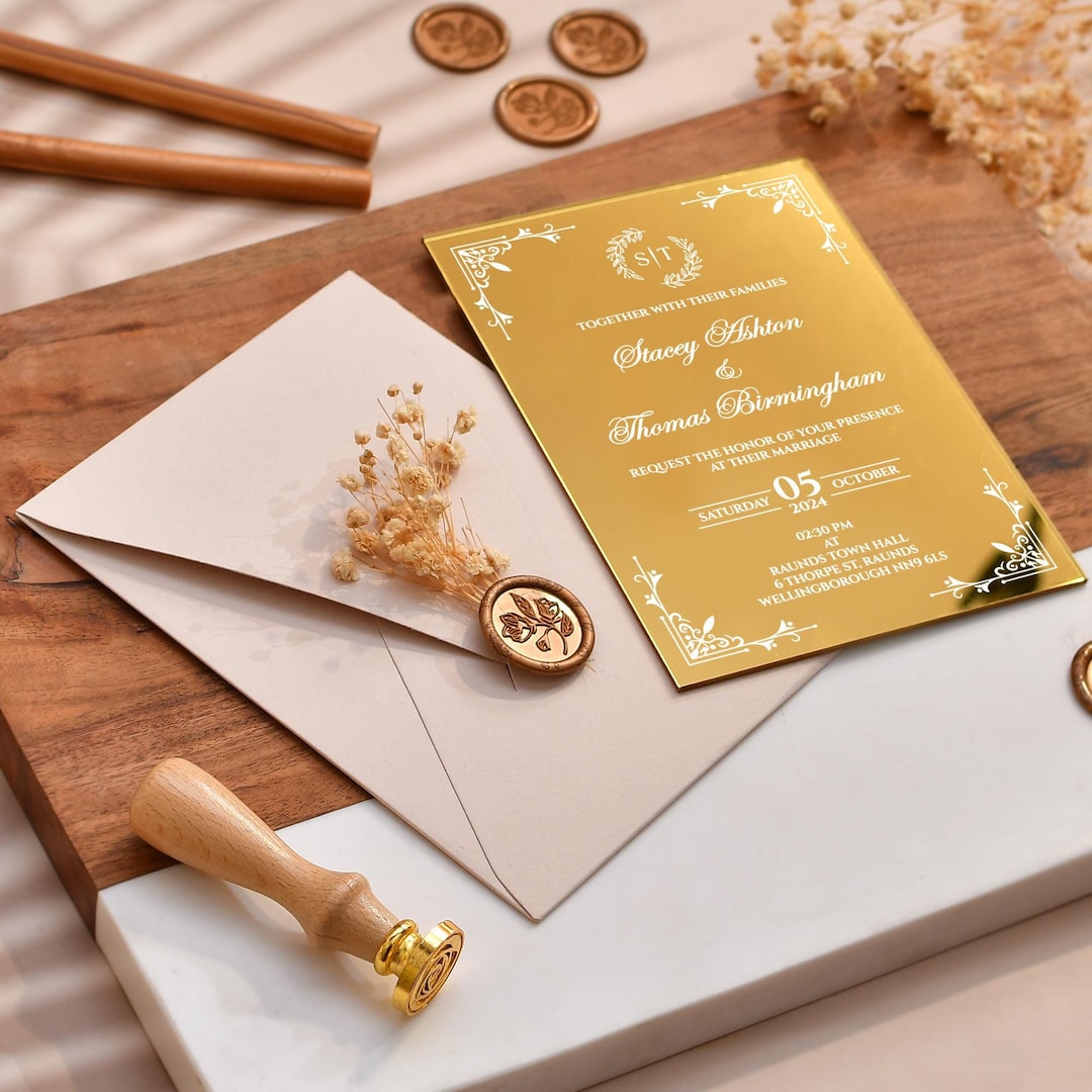 Mirror Gold Acrylic Wedding Invitation, Acrylic Invitations, Gold ...