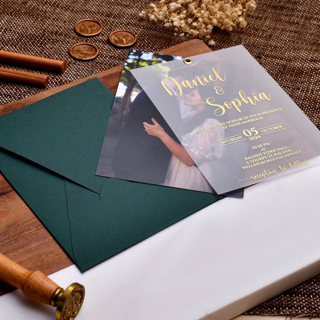 Elegant Vellum Wedding Invitations With Gold Foil Personalized Photo ...