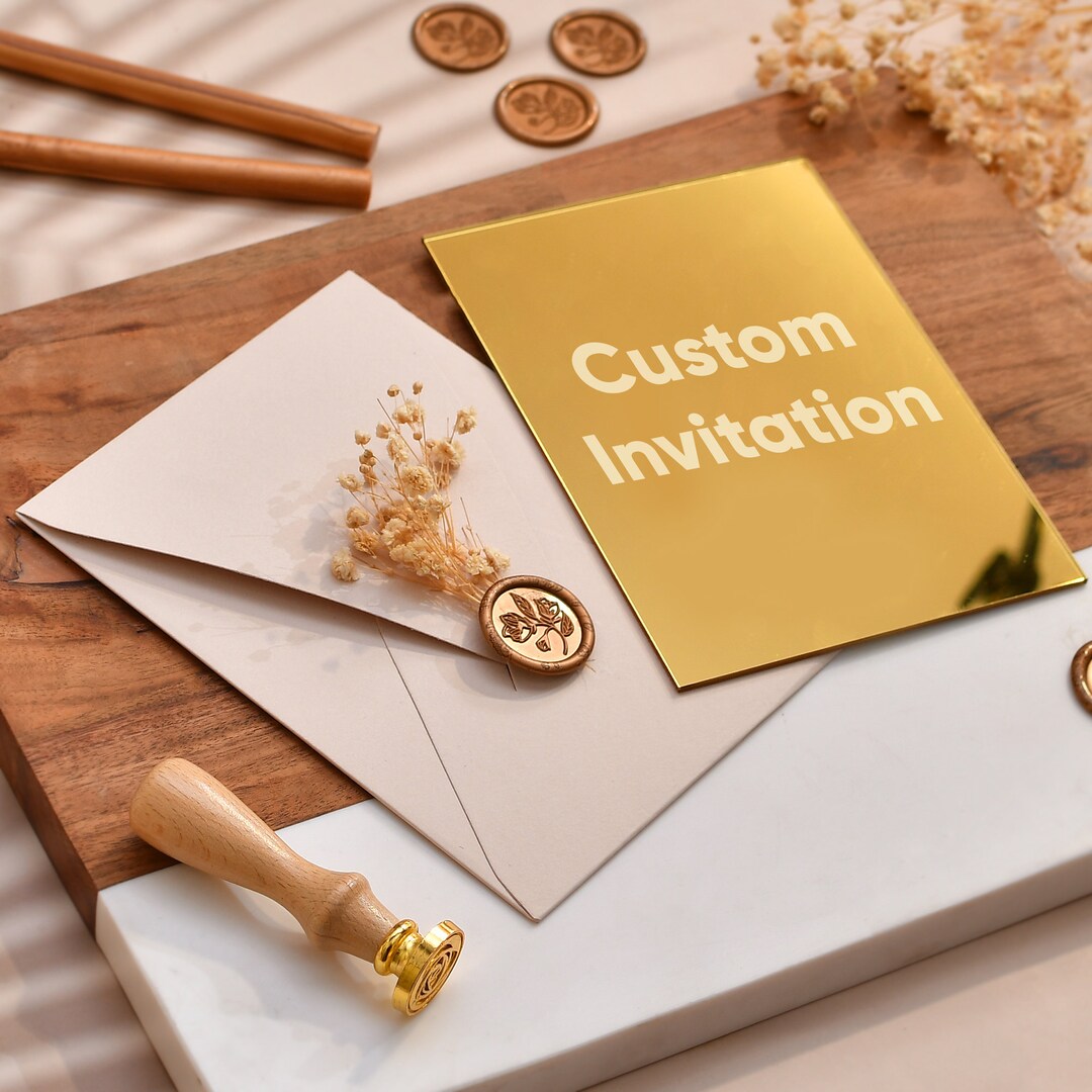 Custom Wedding Invitations, Acrylic Wedding Invitation, Real Gold Foil ...