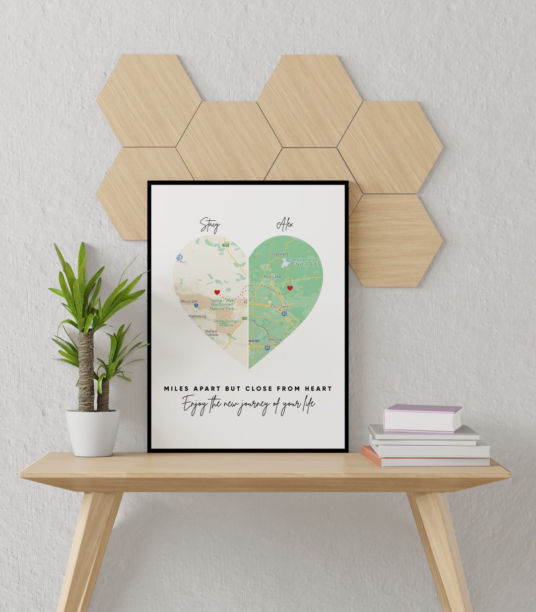 Custom Heart Map Print Poster, Personalized Framed Heart Map Gift ...