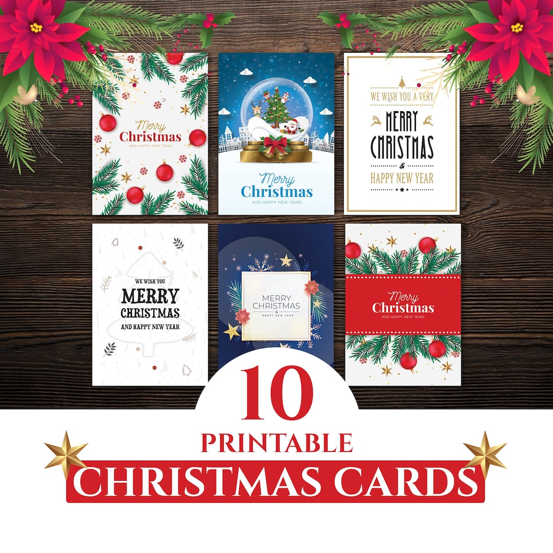 10 Printable Christmas Cards, Printable Holiday Card, Watercolor ...