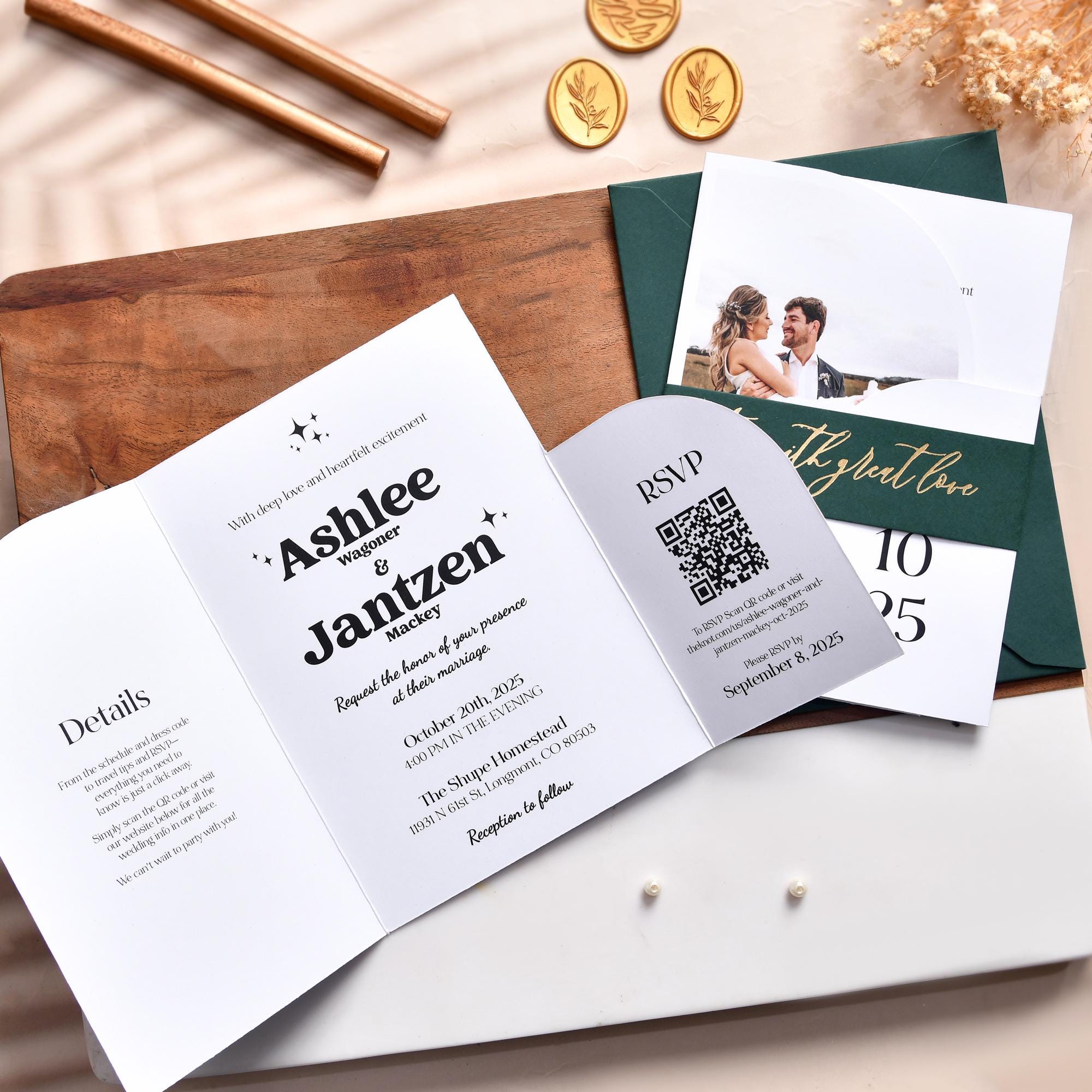 Arch Shaped Wedding Invitation With Photo, Modern Trifold Wedding ...