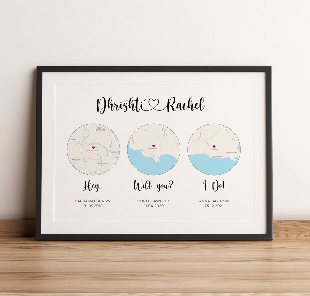 Hello Will You I Do, Personalised Map Print, 3 Maps Print, Wedding ...