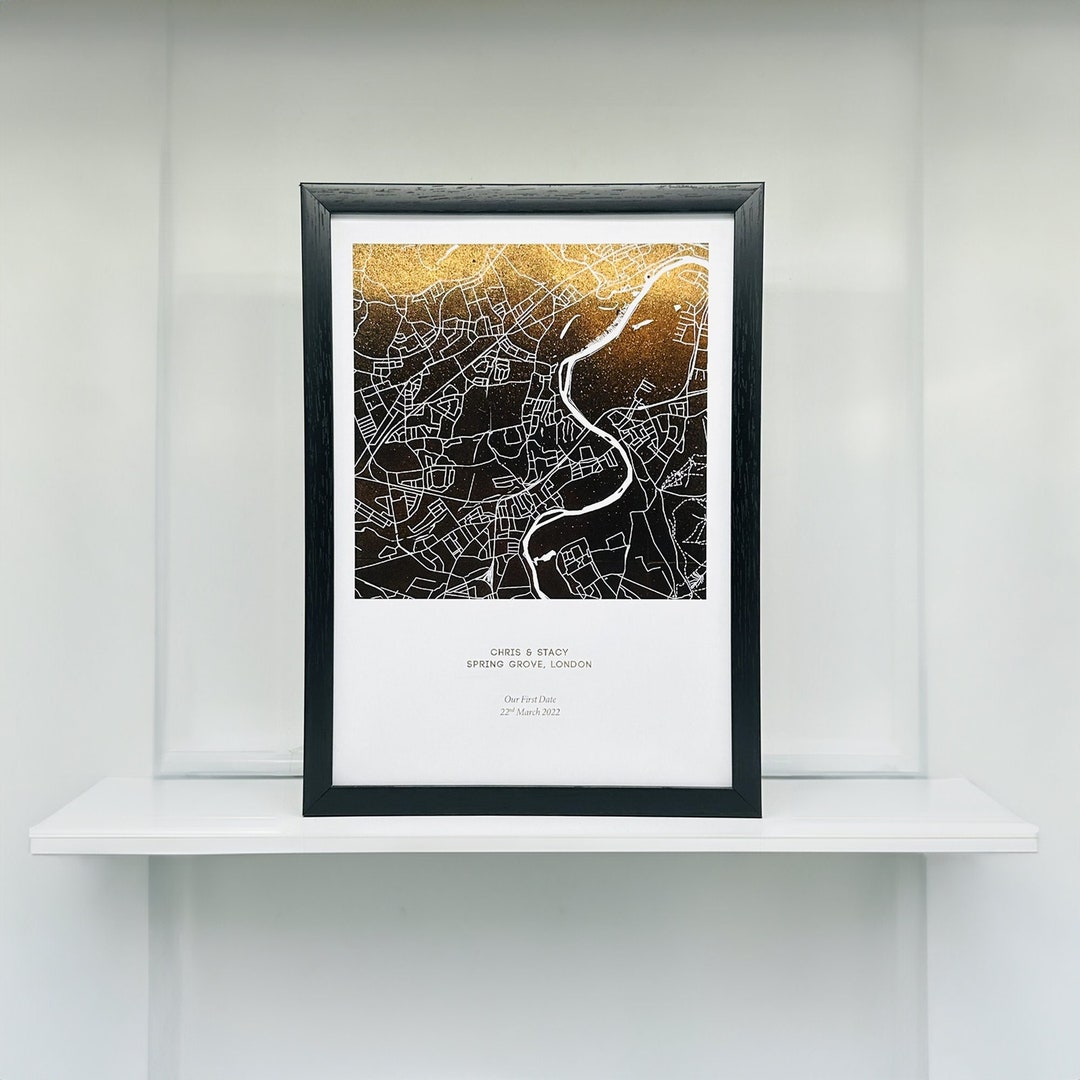 Foil Map Print, Custom Metallic Foil Design for Anniversary/engagement ...