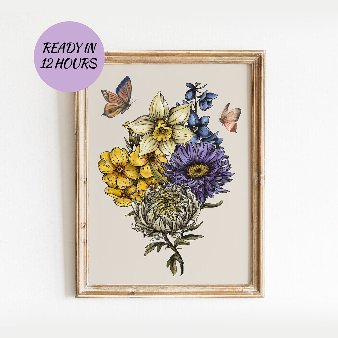 Family Flower Bouquet | Birth Month Flower Art | CUSTOM Personalized ...