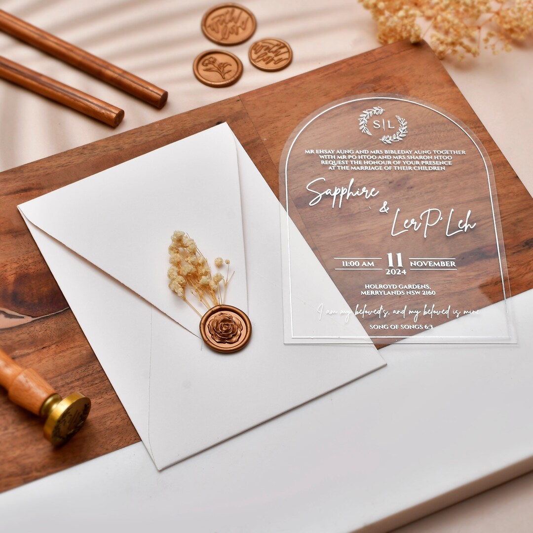Arch Acrylic Wedding Invitations, Silver Foil Printed Invites, Acrylic ...
