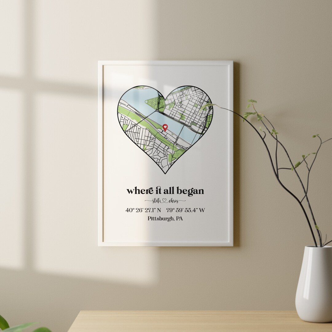 Where It All Began Love Map Print Gift for Her, Memory Maps for ...