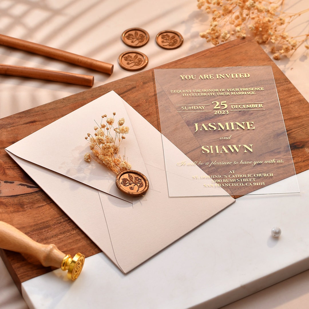 Acrylic Wedding Invitations With Foil Printing, Wedding Invitation ...