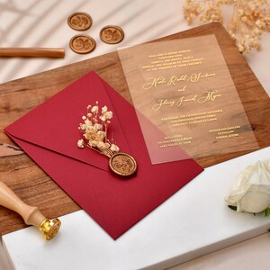 Elegant Acrylic Wedding Invitations, Maroon Color Wedding Invite ...