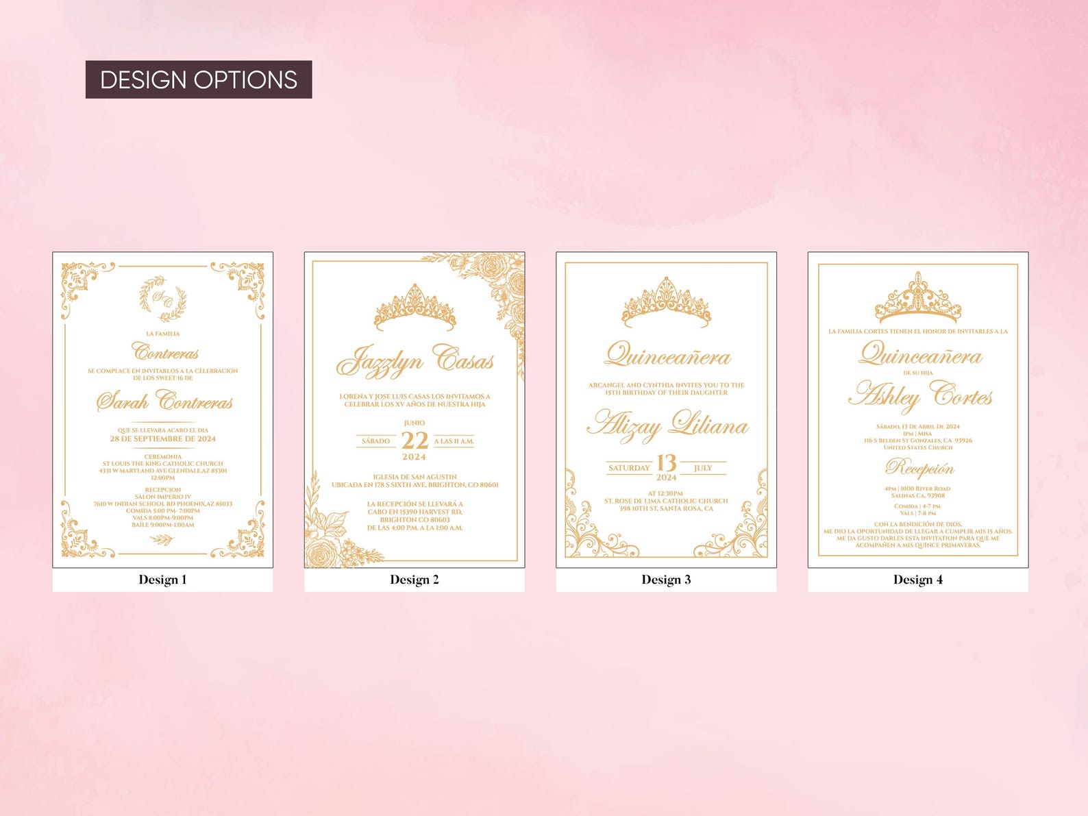 Quinceañera Invitation Spanish | Mauve Pocket Invite With Gold Foil ...