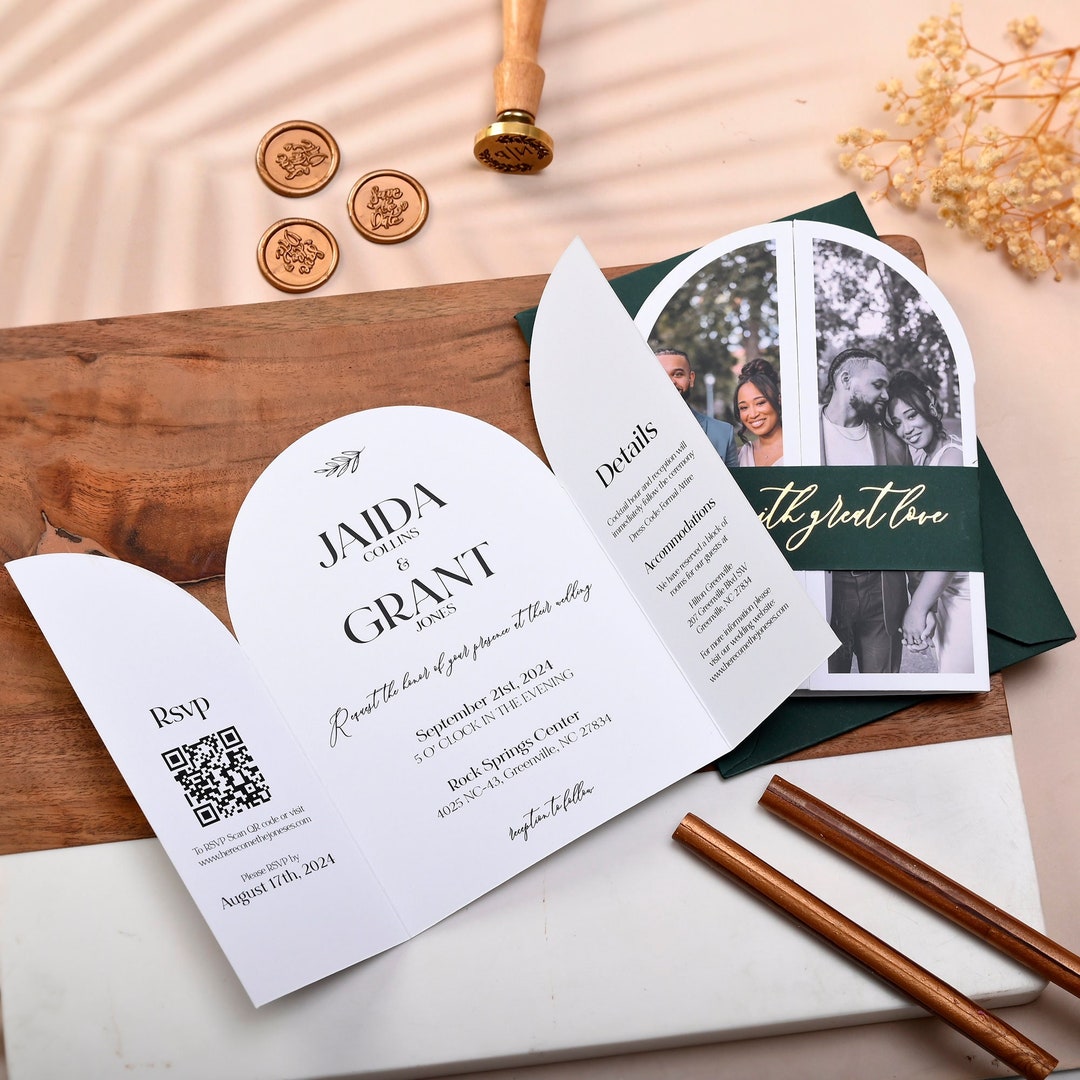 Arch Shaped Wedding Invitation With Photo, Modern Trifold Wedding ...