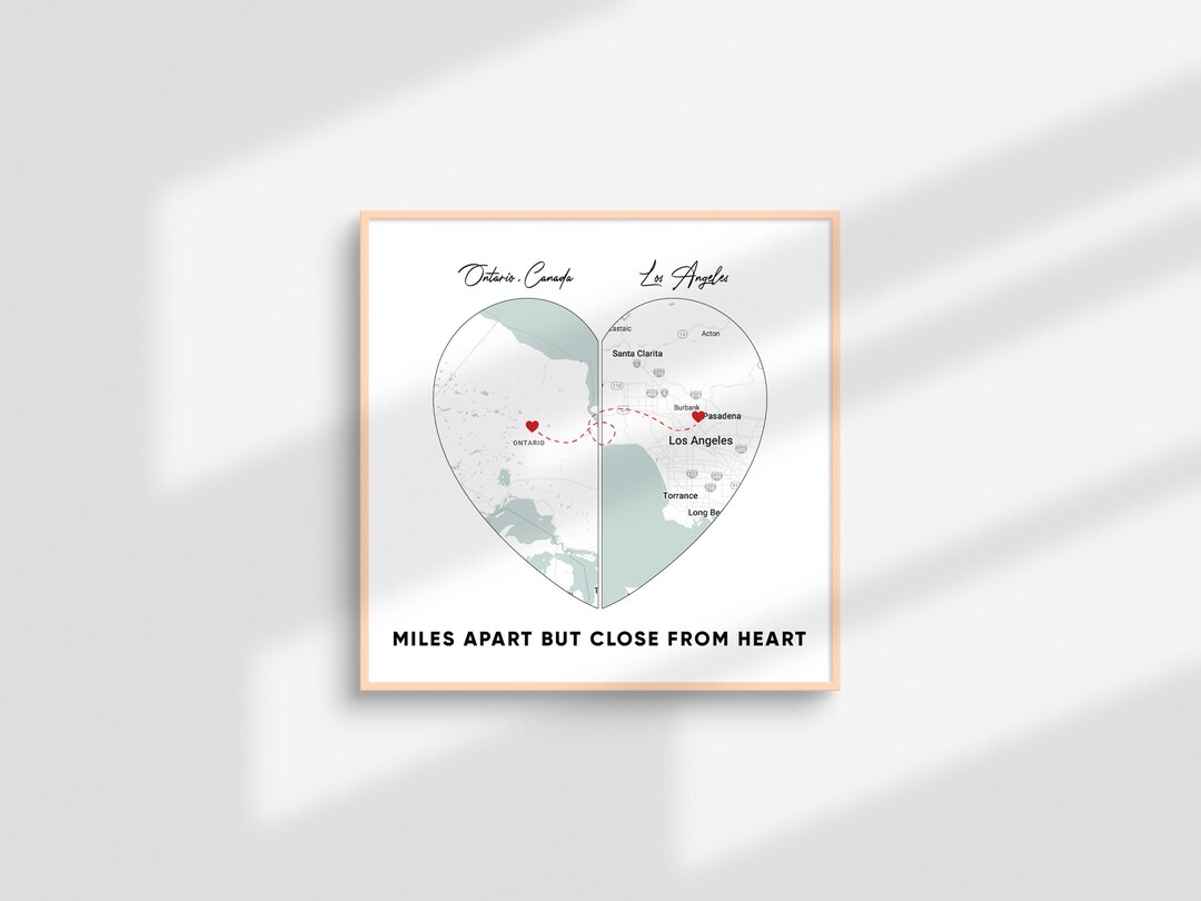 Personalized Long Distance Love Map, Custom Heart Map Print Poster, Wedding Engagement Gift ...