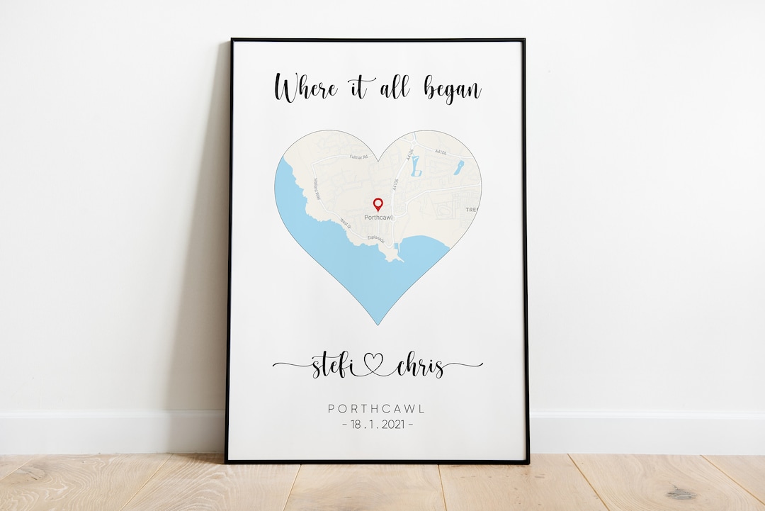 Where We First Met Map Print, Heart Map Prints, Wedding Anniversary ...
