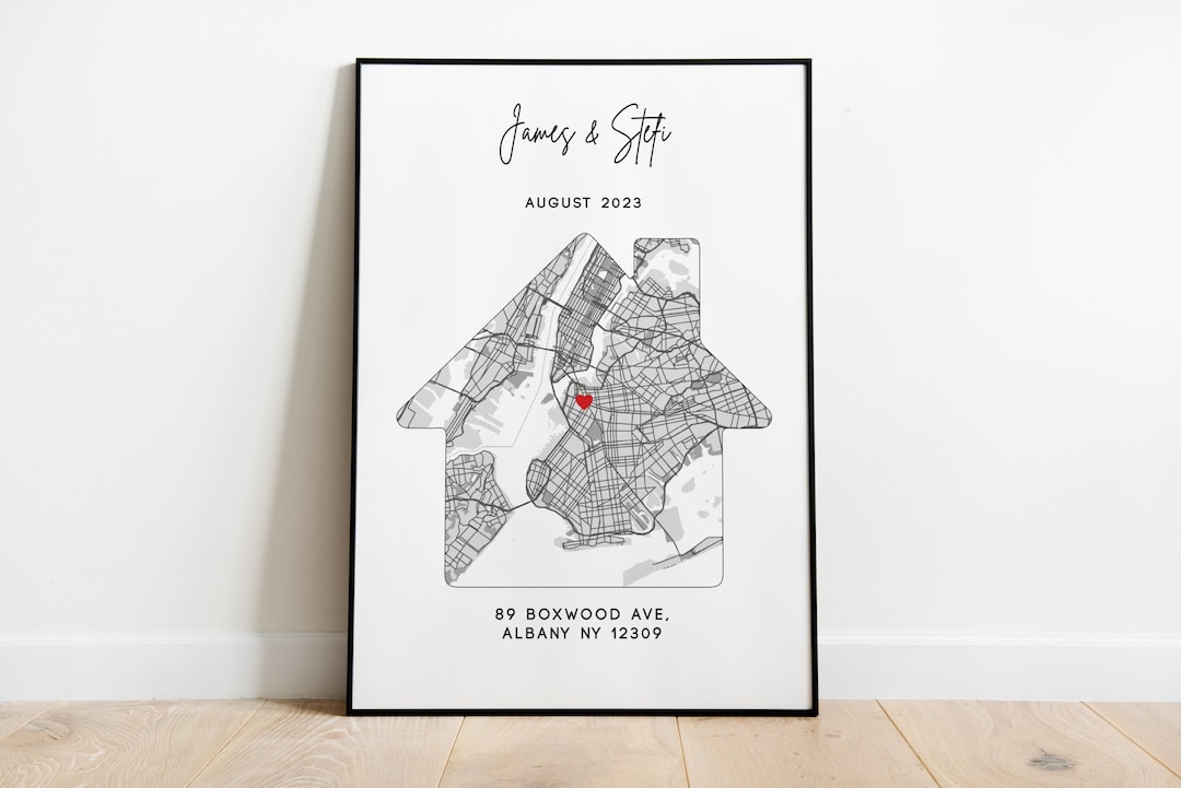 Personalised House Warming Gift Home Map Print for Couple, House-shaped ...