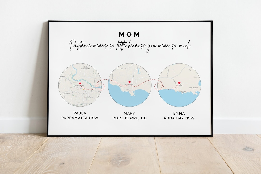 Personalized Long Distance Family Map, Mother's Day Gift From Daughter ...