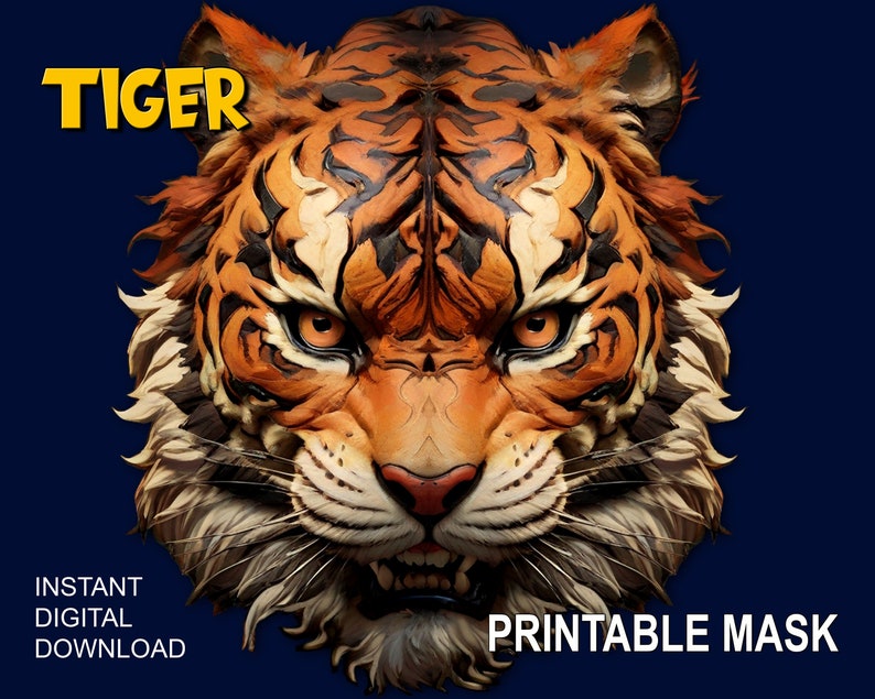 Tiger Mask | Wild Animal Mask | Animal Mask | Costume Party Mask | A4 ...