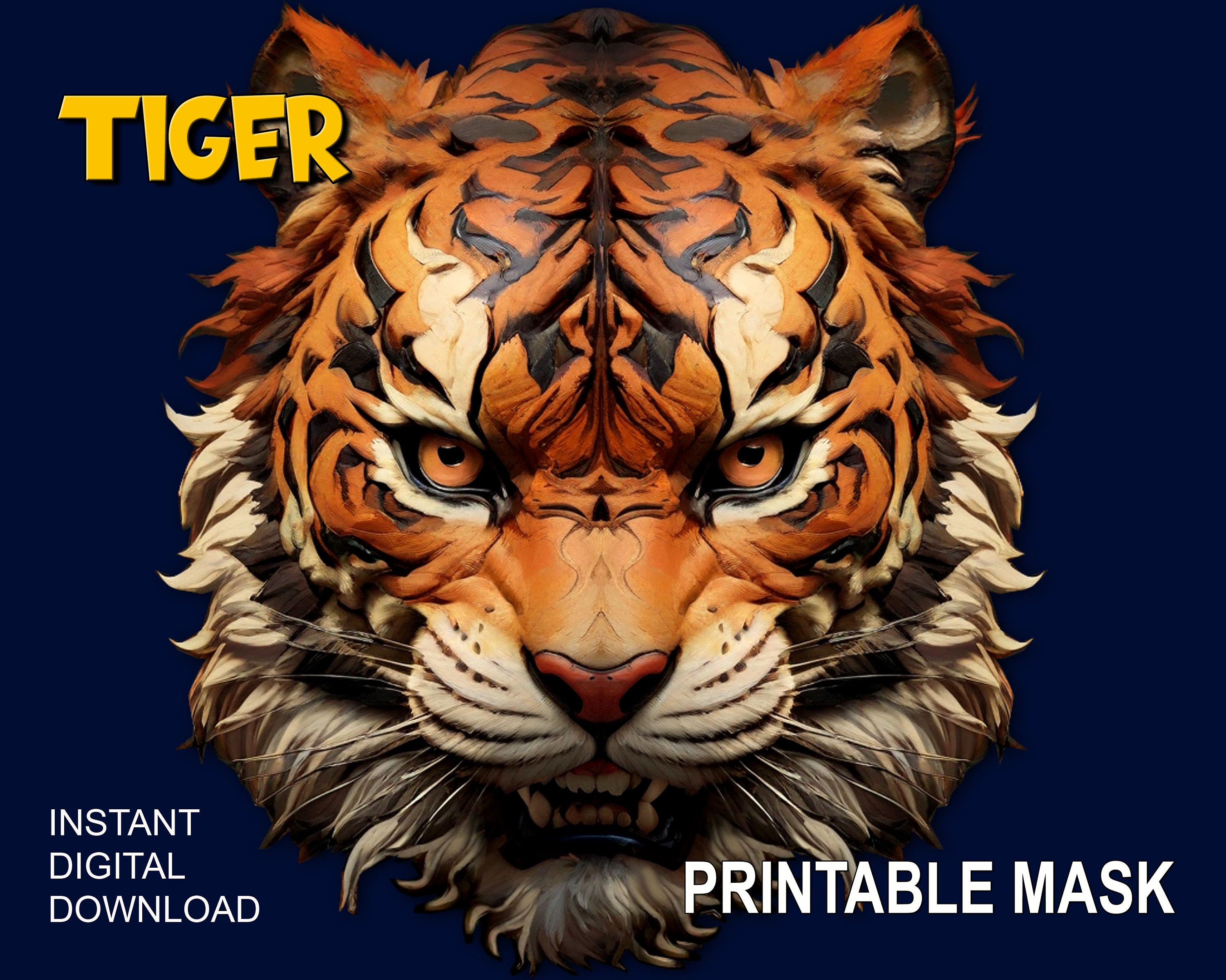 Tiger Mask | Wild Animal Mask | Animal Mask | Costume Party Mask | A4 ...