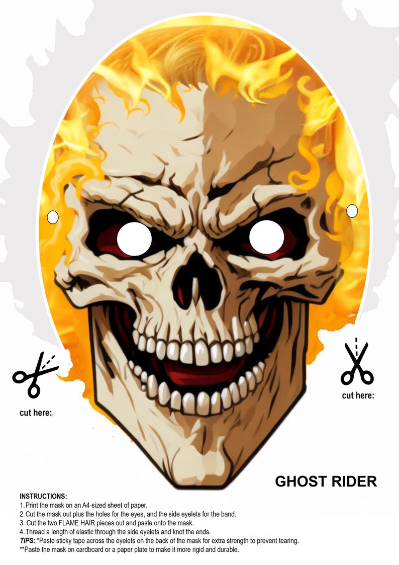 Ghost Rider Mask | Skull Mask | A4 Size Ready to Print | Digital ...