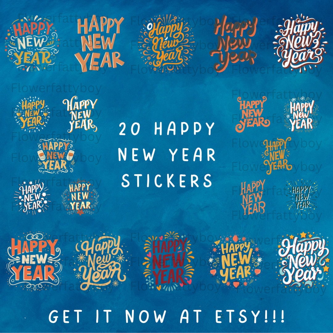 Happy New Year Stickers/ Sticker PNG Bundle/ Printable Stickers ...