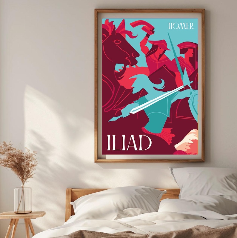 The Iliad Book Cover Art Print: Classic Greek Mythology Poster, Vintage ...