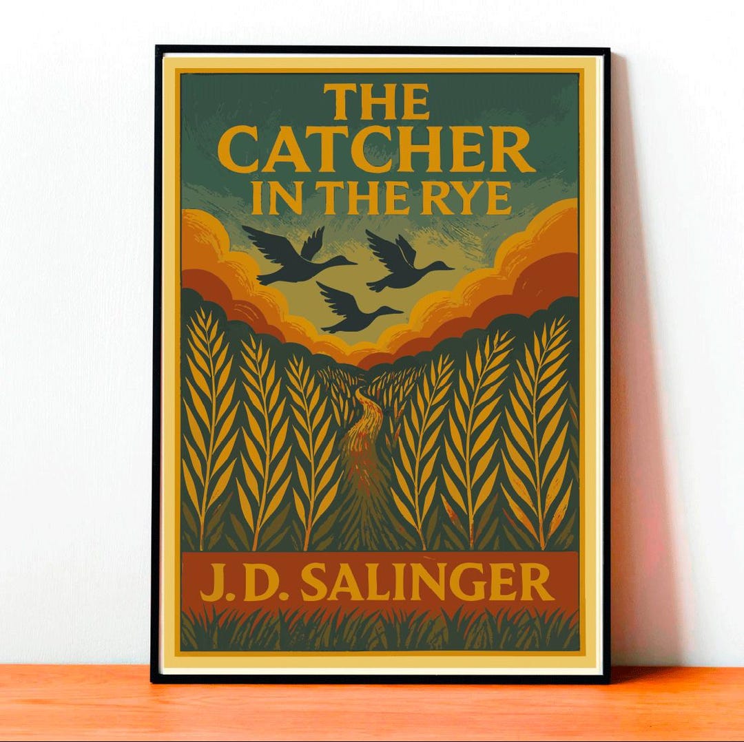 The Catcher in the Rye Poster: Hand-drawn J.D. Salinger Print Vintage, Wall Art, Movie, Classic ...