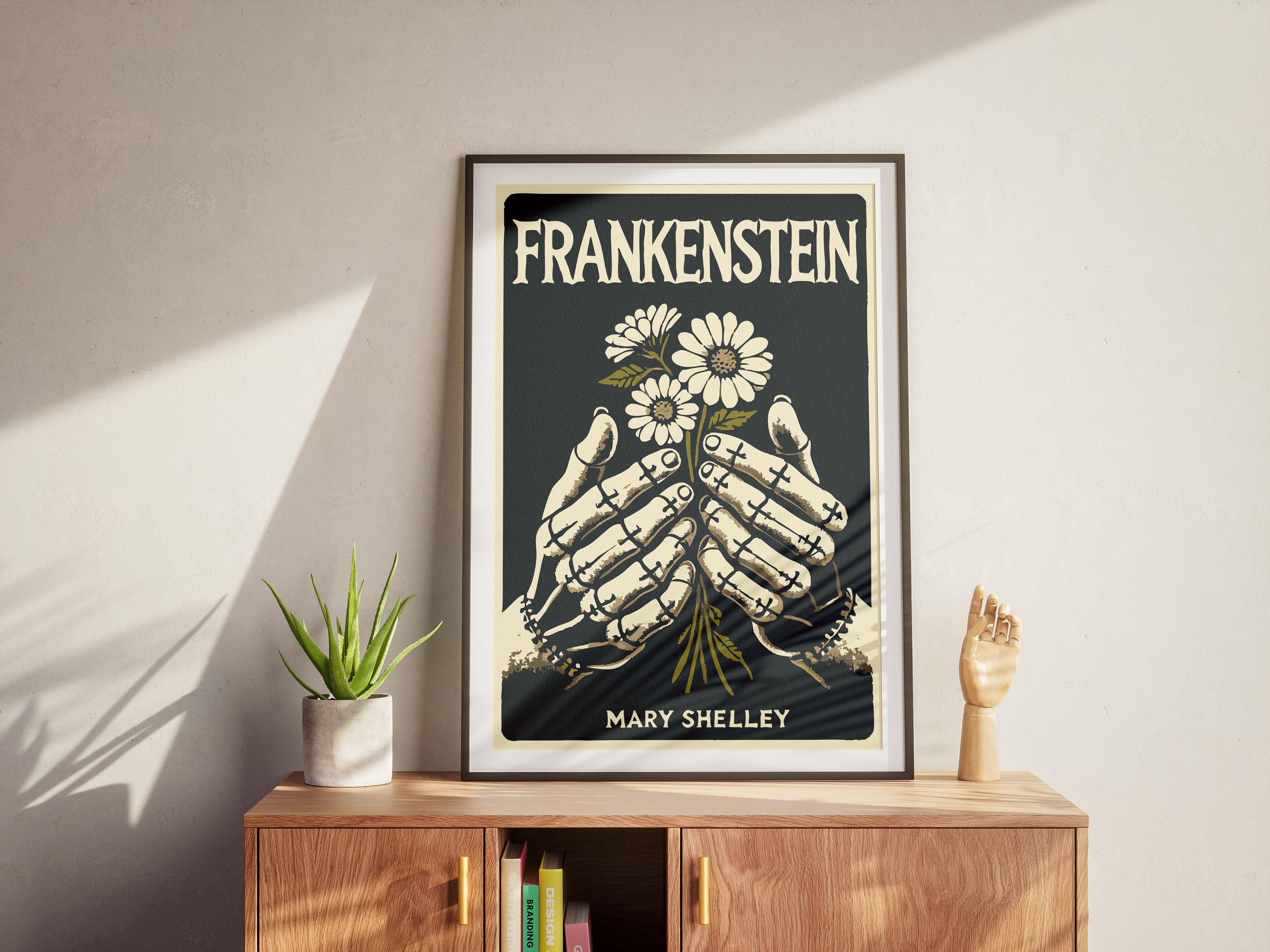 Frankenstein Poster: Mary Shelley Book Cover Art Print, Vintage, Wall ...