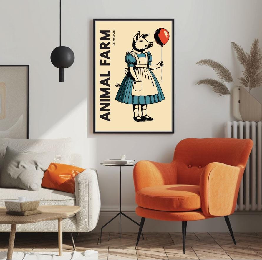 Animal Farm Poster: Orwell Art Print, Literary Fine Art, Vintage, Wall ...