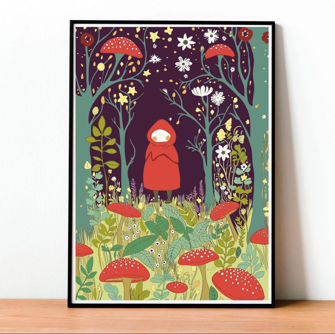 Little Red Riding Hood, Fairytale Poster, Brothers Grimm Folklore Art ...