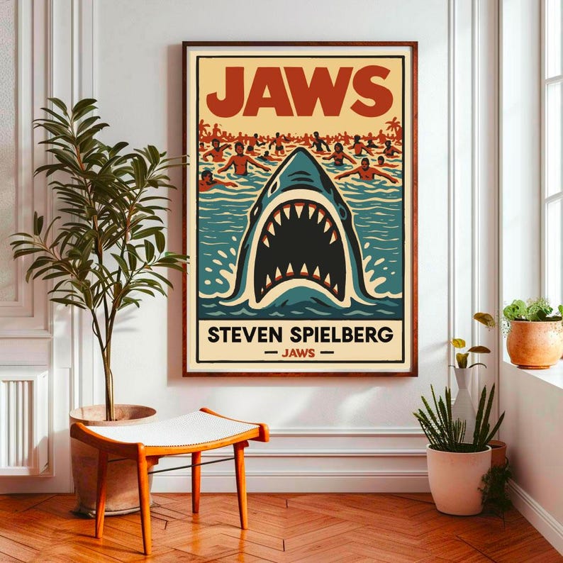 Jaws Movie Poster: Handmade Cult Film Art Printvintage, Wall Art, Movie ...