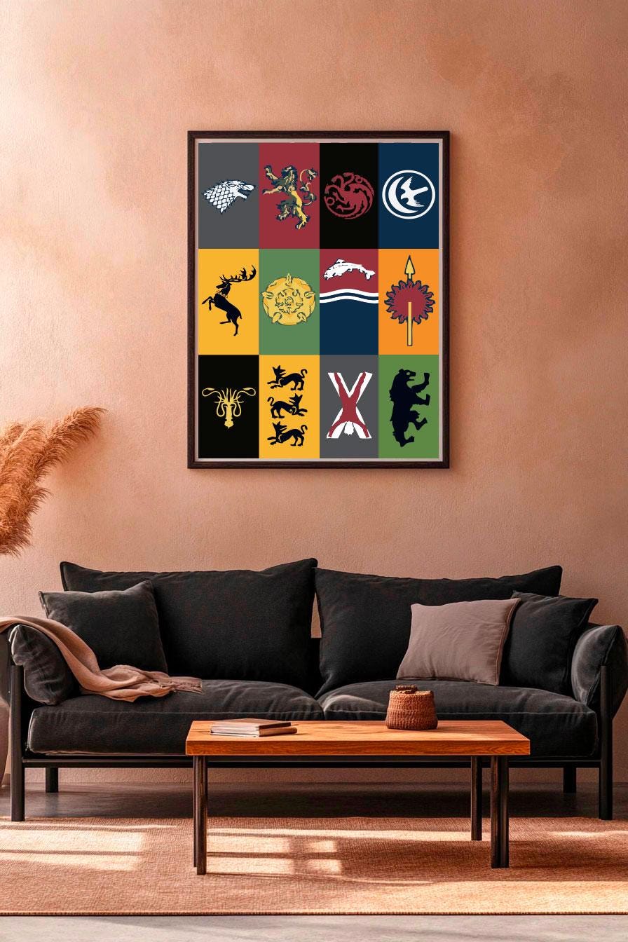 Fantasy House Sigils Poster, Medieval Family Crests Art, Minimalist ...