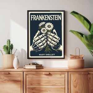 Frankenstein Poster: Mary Shelley Book Cover Art Print, Vintage, Wall ...