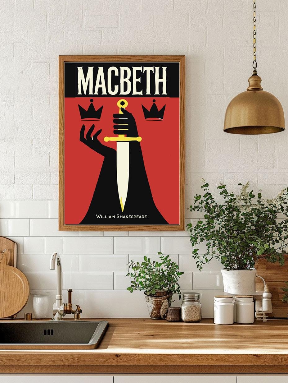 Macbeth Poster, William Shakespeare, Literary Art, Home Decor, Wall Art ...